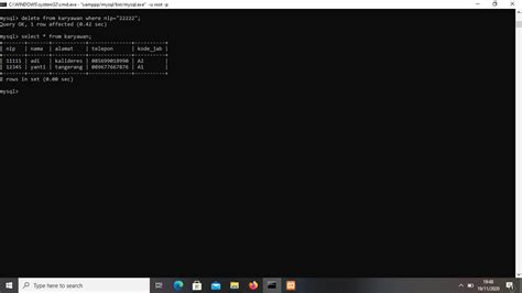 membuat tabel database penggajian mysql di cmd by nea