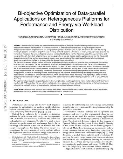 pdf bi objective optimisation of data parallel applications on heterogeneous platforms for