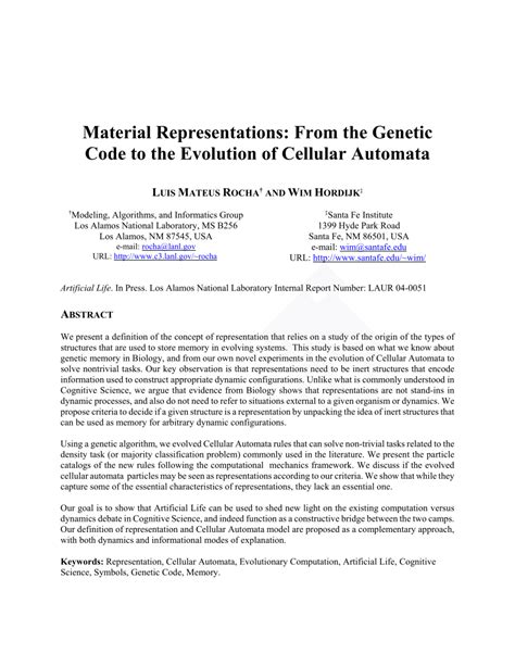 pdf material representations from the genetic code to the evolution of cellular automata