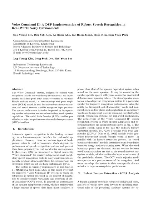 pdf voice command ii a dsp implementation of robust speech recognition in real world noisy