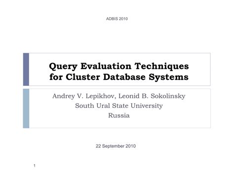 pdf query evaluation techniques for cluster database systems