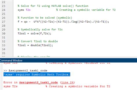 solved solve for t2 using matlab solve function syms t2s