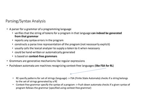 parsing syntax analysis parsing syntax analysis a parser for a grammar of a programming