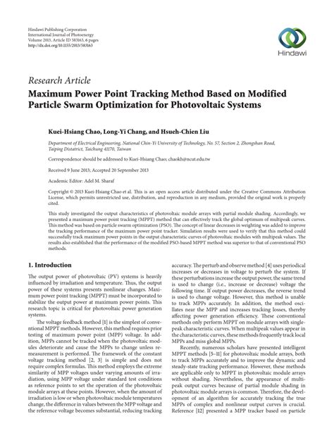 pdf maximum power point tracking method based on modified particle swarm optimization for