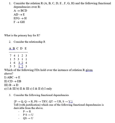 solved 1 consider the relation r a b c d e f g h