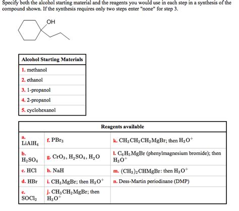 Solved Specify Both The Alcohol Starting Material And The Chegg