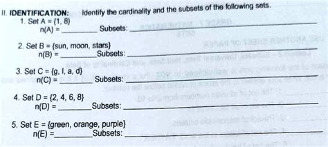 solved identify the cardinality and the subsets of the following sets ii identification 1