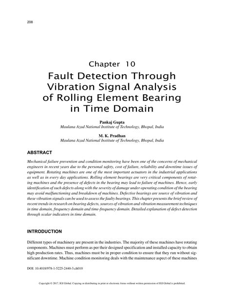 pdf fault detection through vibration signal analysis of rolling element bearing in time domain