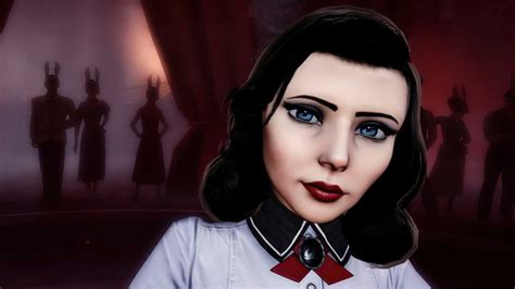 Elizabeth Bioshock Blue Eyes Looking At Viewer Dark Hair Video Game Characters Face Red