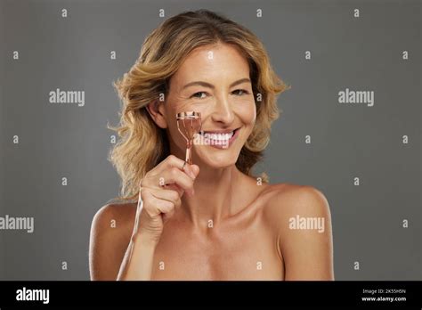Portrait Of Mature Woman Natural Beauty And Healthy Glowing Skin Posing With Eyelash Curling
