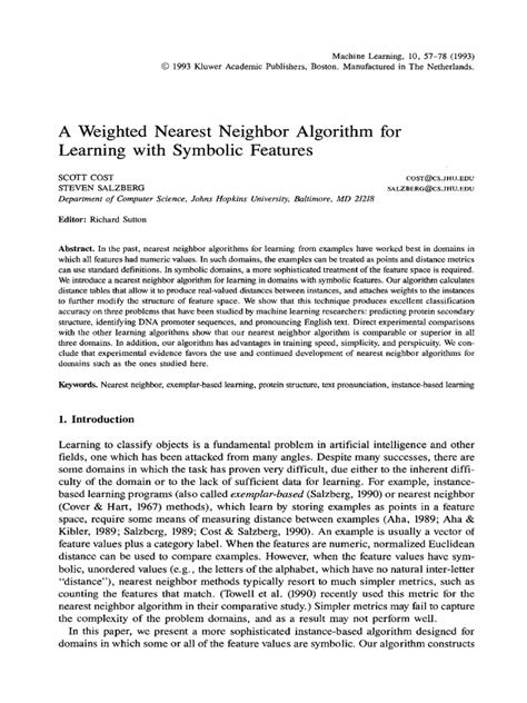 a weighted nearest neighbor algorithm for learning with symbolic features pdf statistical