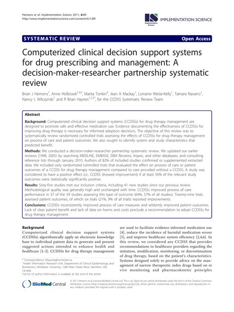 pdf computerized clinical decision support systems for drug prescribing and management a