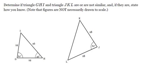solved determine if triangle ghi and triangle jkl ﻿are or