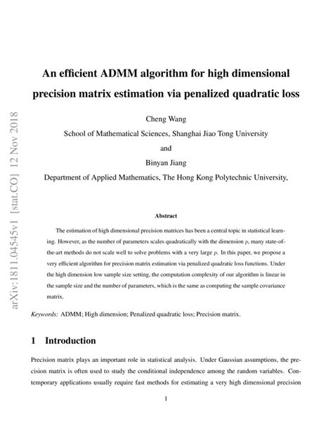 an efficient admm algorithm for high dimensional precision matrix estimation via penalized