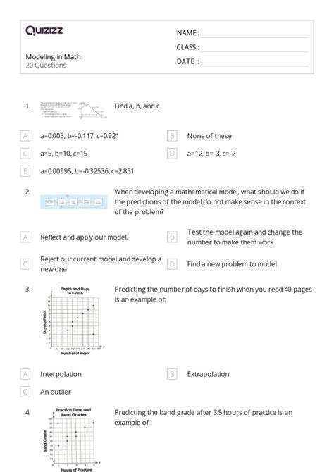 Algebraic Modeling Worksheets For Th Grade On Quizizz Free