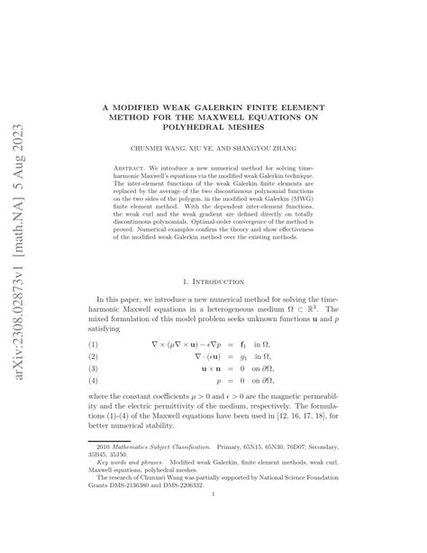 pdf a modified weak galerkin finite element method for the maxwell equations on polyhedral meshes