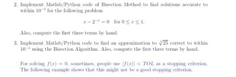 solved 2 implement matlab python code of bisection method