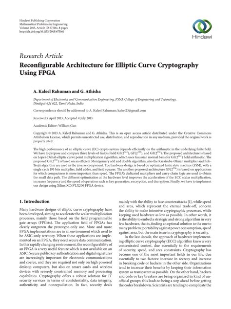 pdf reconfigurable architecture for elliptic curve cryptography using fpga