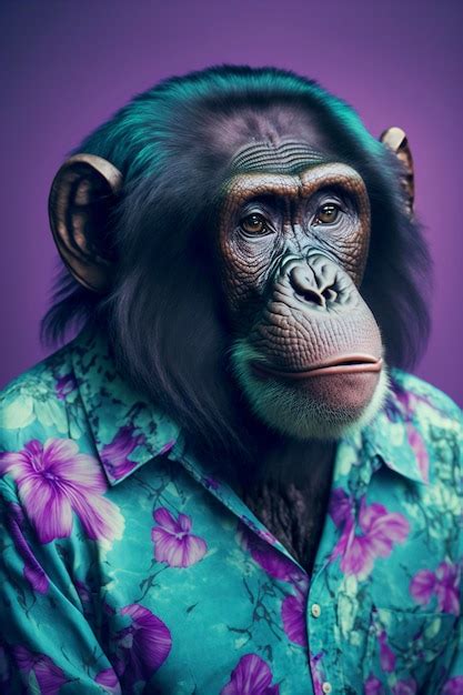 Premium Photo Close Up Of A Monkey Wearing A Shirt