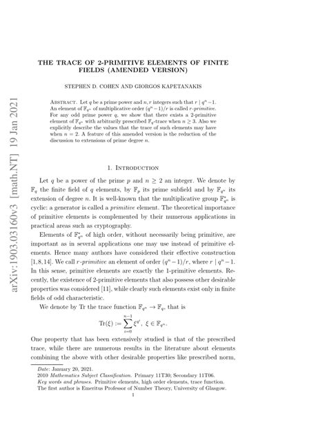 pdf the trace of 2 primitive elements of finite fields amended version