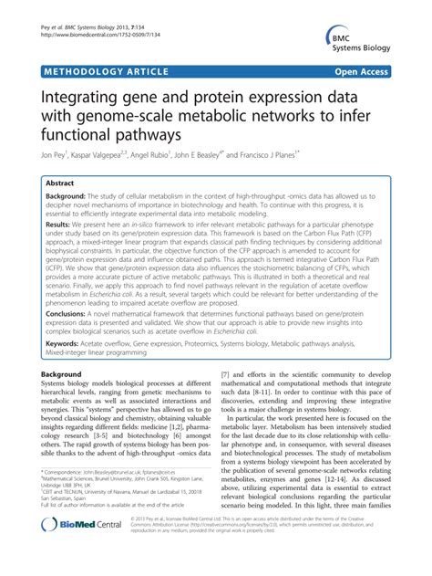 pdf integrating gene and protein expression data with genome scale metabolic networks to infer