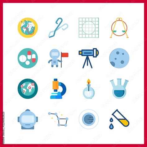 Science Vector Icons Set Crucible Tongs Orbit Astronaut And Test