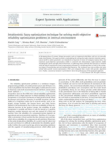 pdf intuitionistic fuzzy optimization technique for solving multi objective reliability