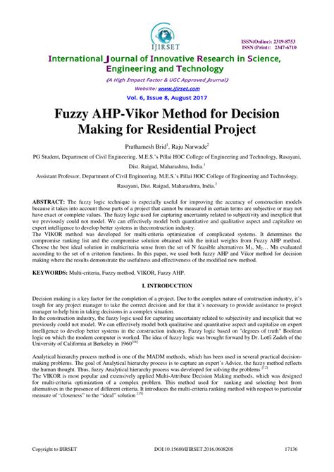 pdf fuzzy ahp vikor method for decision making for residential project