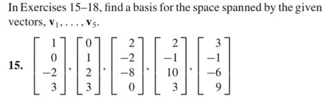 solved in exercises 15 18 find a basis for the space