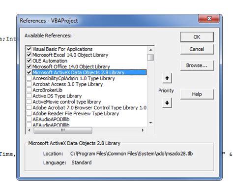 microsoft activex data objects 2 8 library positivedase