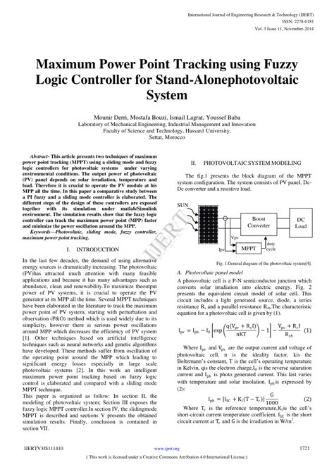 pdf maximum power point tracking using fuzzy logic controller for stand alonephotovoltaic system