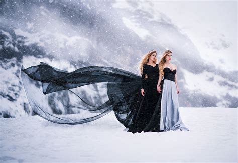 Wallpaper Women Outdoors Snow Winter Dress Romance Weather Season Photograph Photo
