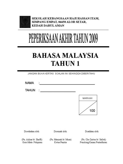Contoh Kertas Soalan Matematik Tahun Sjkt