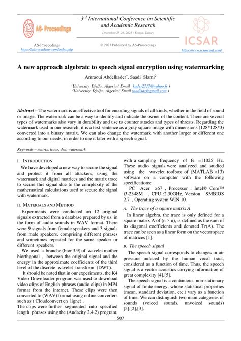 pdf a new approach algebraic to speech signal encryption using watermarking