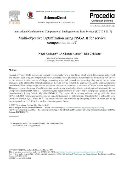 pdf multi objective optimization using nsga ii for service composition in iot