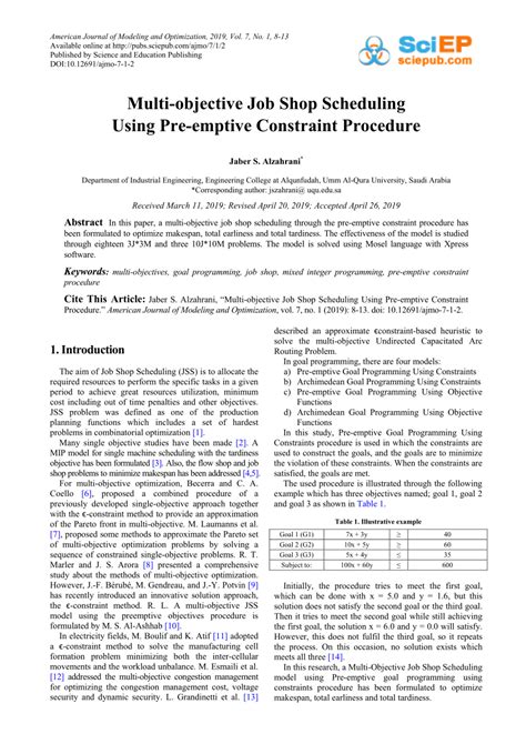 pdf multi objective job shop scheduling using pre emptive constraint procedure