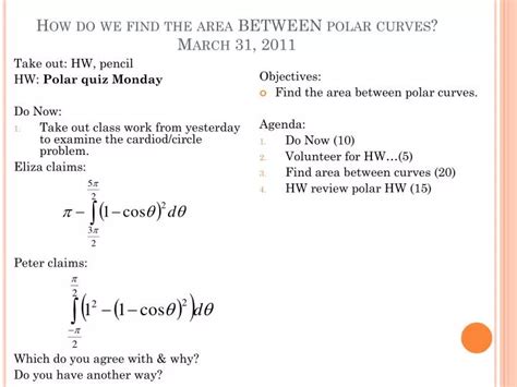 ppt how do we find the area between polar curves march 31 2011 powerpoint presentation id