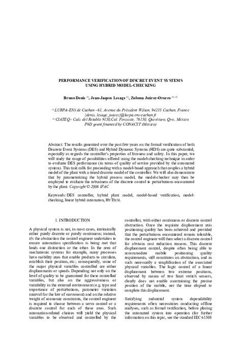 pdf performance verification of discret event systems using hybrid model checking zulema