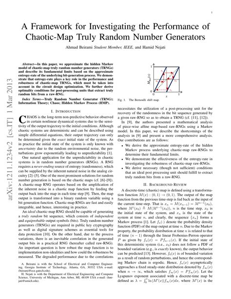 pdf a framework for investigating the performance of chaotic map truly random number generators
