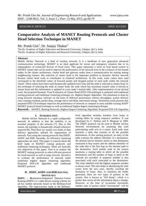 pdf comparative analysis of manet routing protocols and cluster head selection technique in