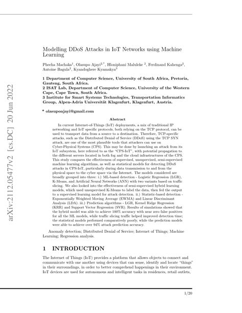 pdf modelling ddos attacks in iot networks using machine learning