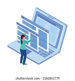 Web Development Isometric Concept Composition Structure Stock Vector