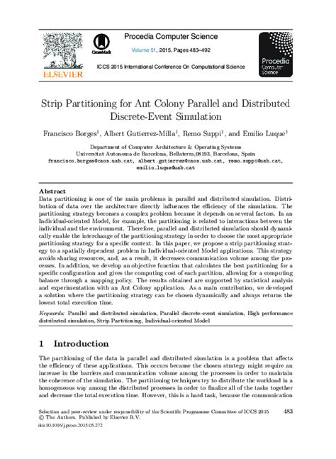 pdf strip partitioning for ant colony parallel and distributed discrete event simulation
