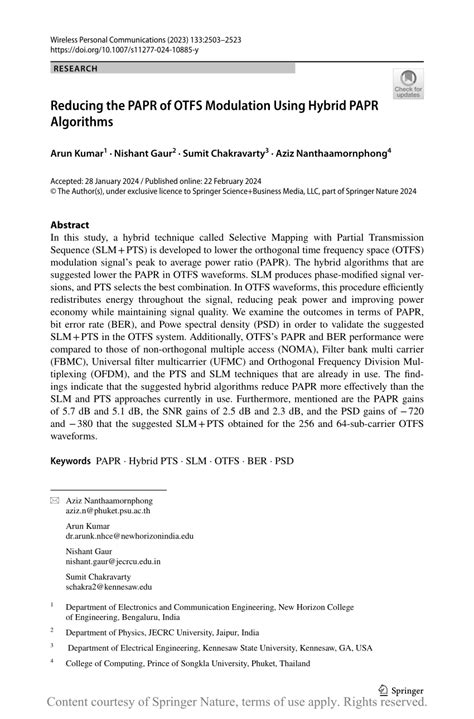 reducing the papr of otfs modulation using hybrid papr algorithms request pdf