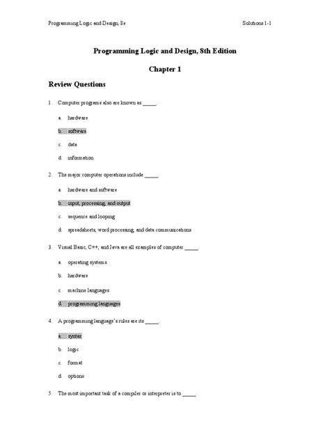 programming logic and design 8th edition review questions pdf computer program programming