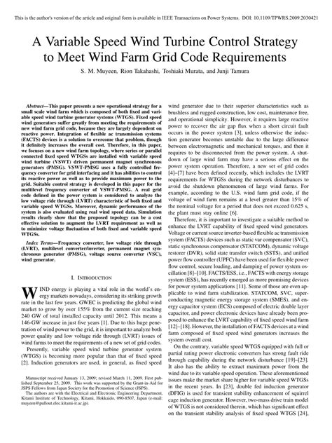 pdf a variable speed wind turbine control strategy to meet wind farm grid code requirements