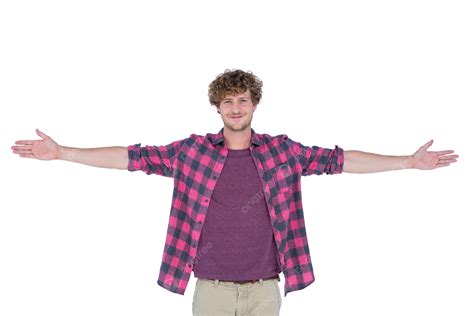 Man With Arms Stretched Beaming At The Camera With A Looking Attractive Beautiful Png
