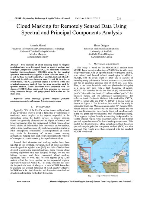 pdf cloud masking for remotely sensed data using spectral and principal components analysis