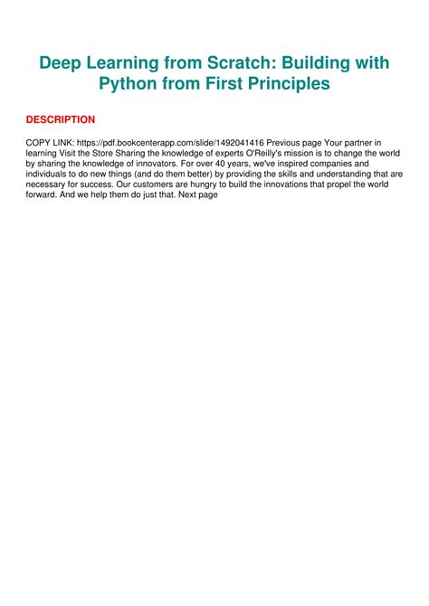 ppt pdf book deep learning from scratch building with python from first principles powerpoint