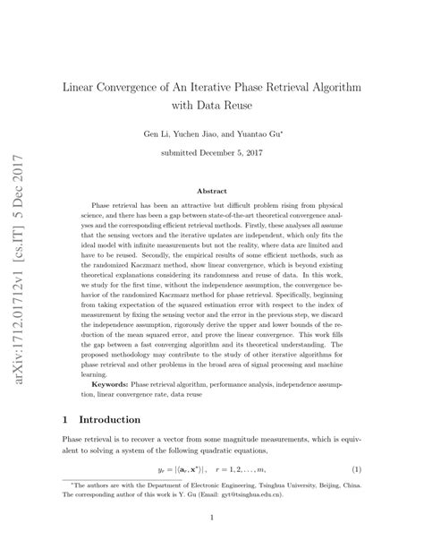 pdf linear convergence of an iterative phase retrieval algorithm with data reuse